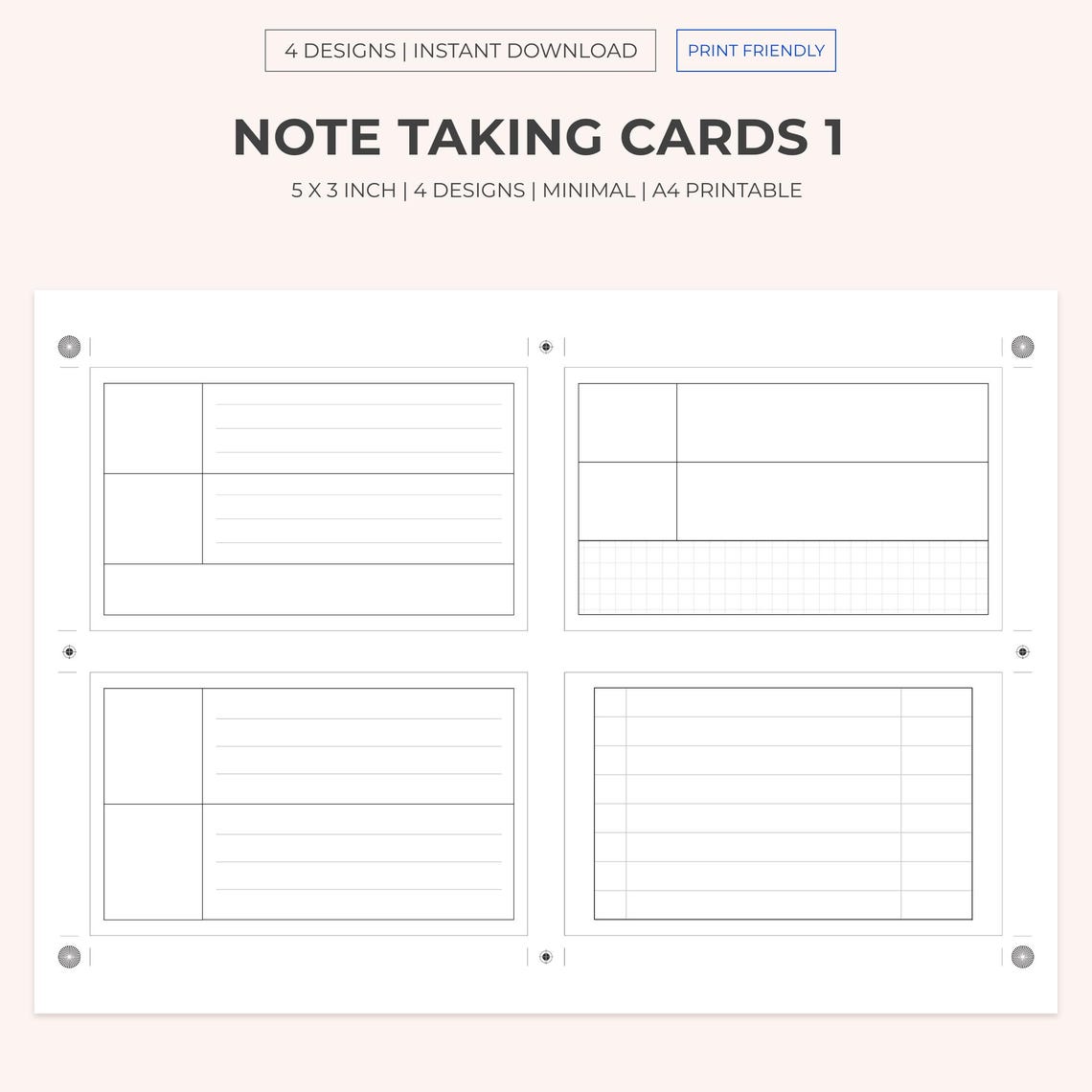A4 Printable Note-taking Notecards for Studying | 5x3 | Study Note ...