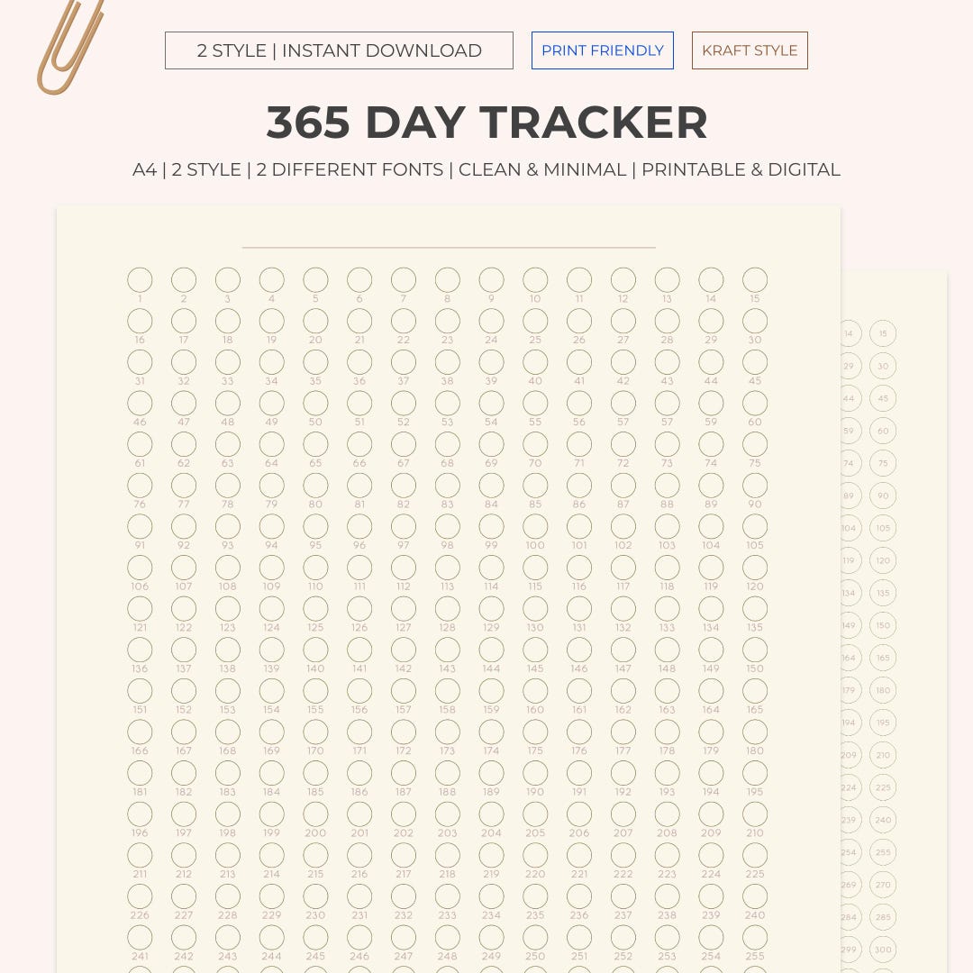 Printable A4 365 Tracker | Habit Tracker Monthly | Goal Tracker | 365 ...