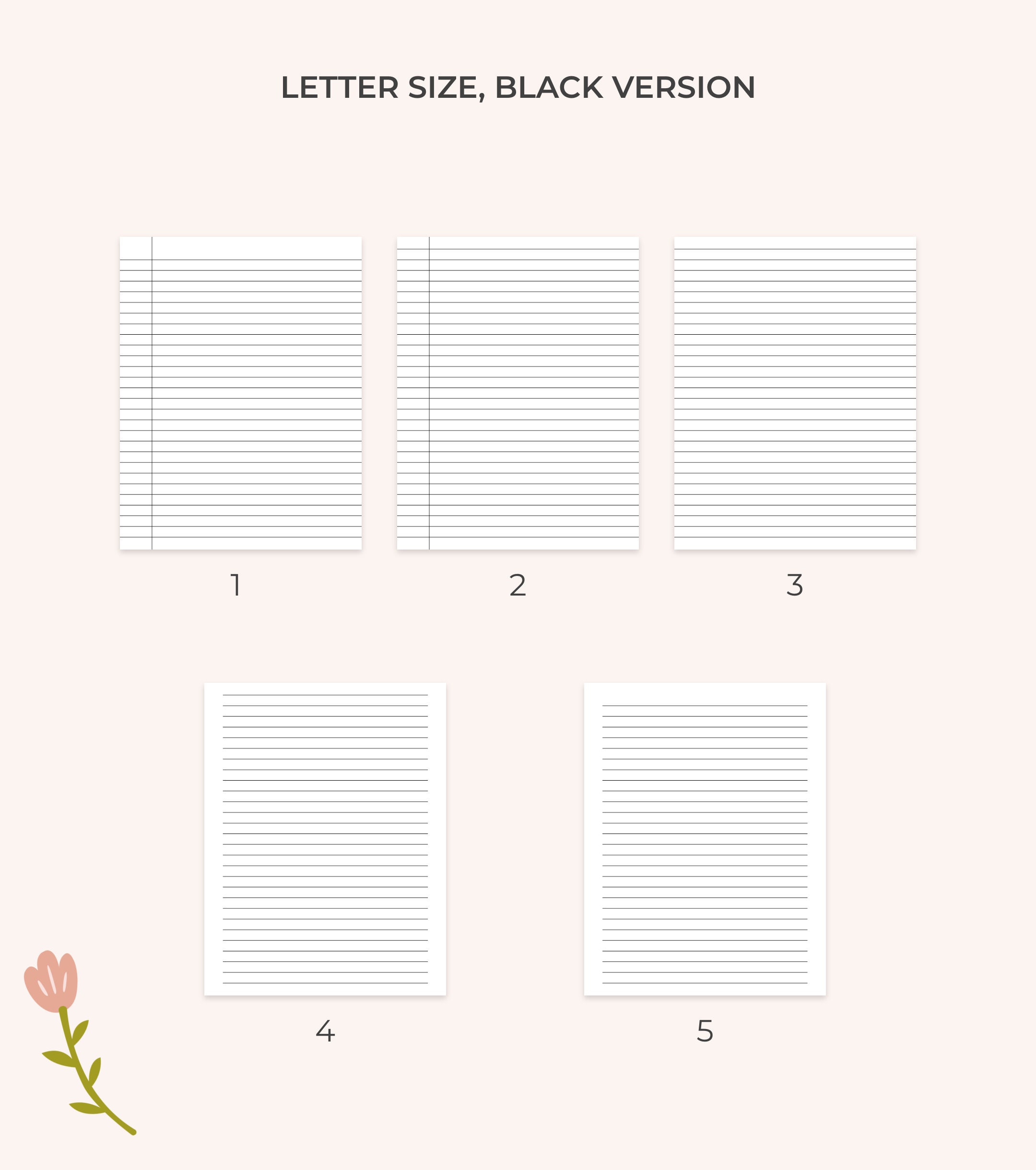 40 Printable Lined Paper PDF | A4, US Letter Size | Note Paper Template ...
