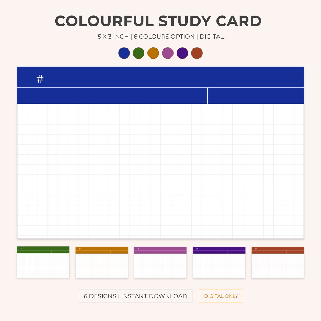 5x3 Digital Notecards for Studying Rainbow Index Cards Study Cards ...