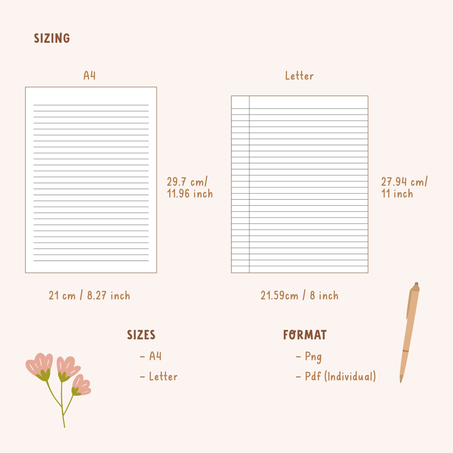 Printable Lined Paper PDF A4 US Letter Size Note Paper - Etsy