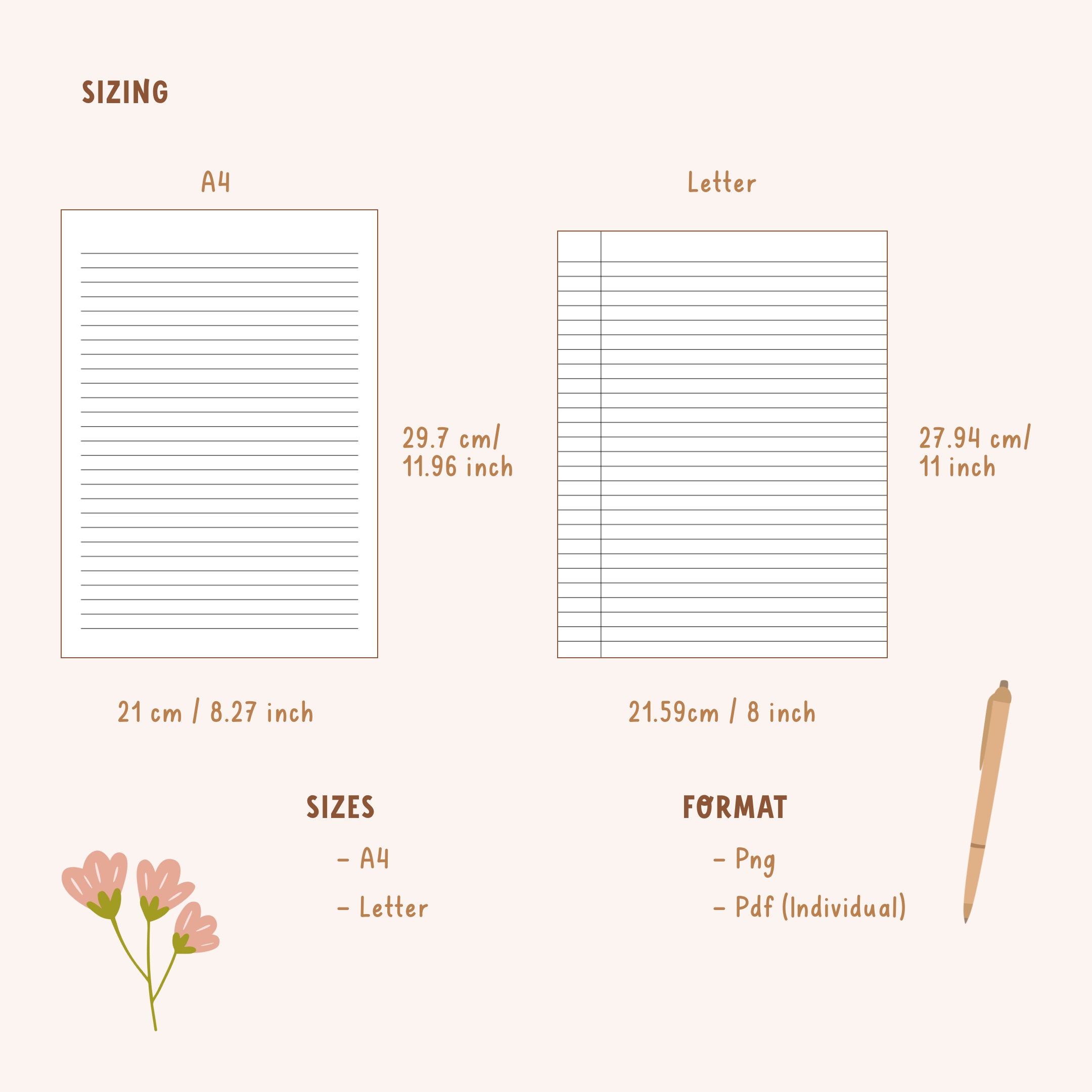 Printable Lined Paper PDF A4, US Letter Size Note Paper Template Note ...