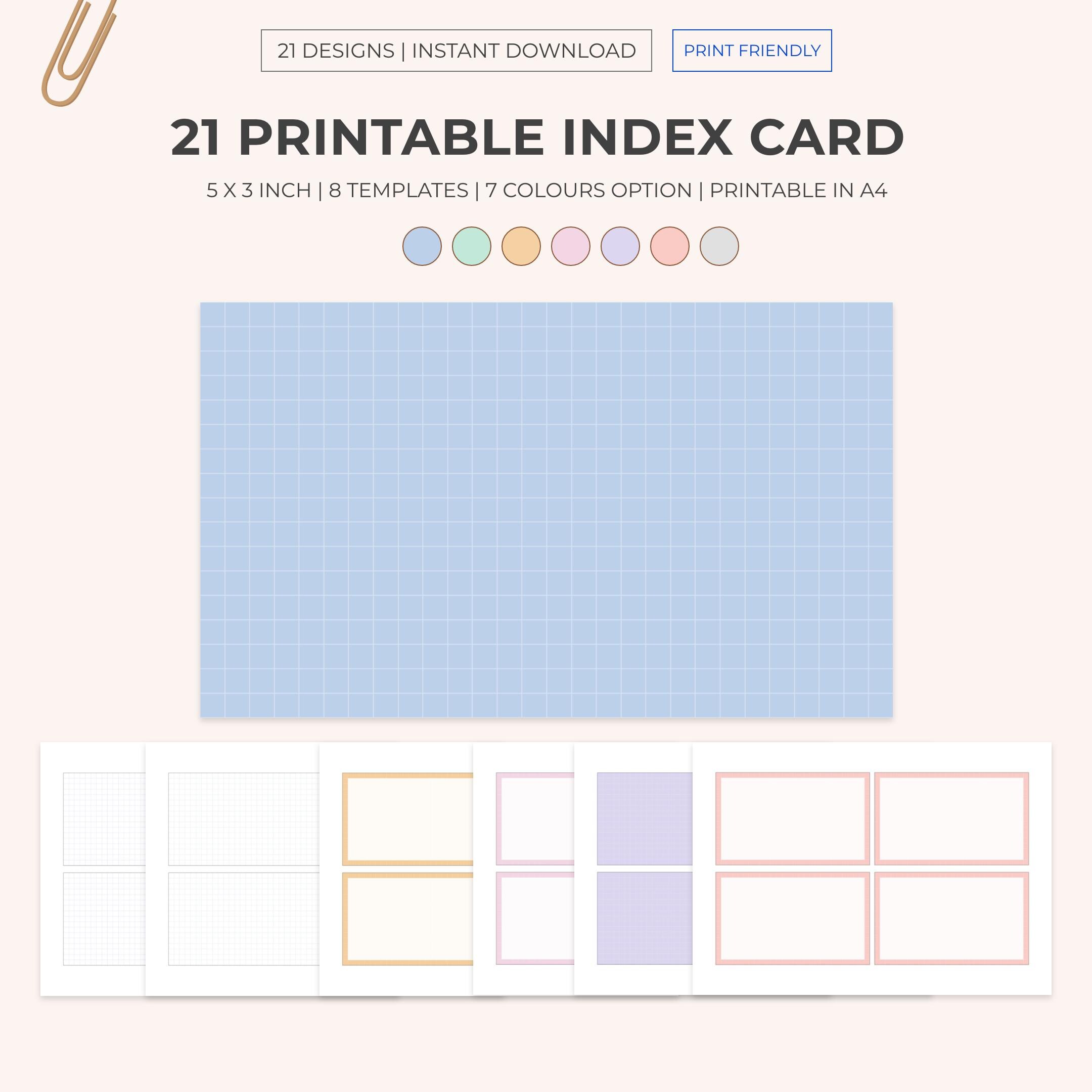 24 Pdfs A4 Printable Grid Notecards for Studying | Colour Index Cards ...
