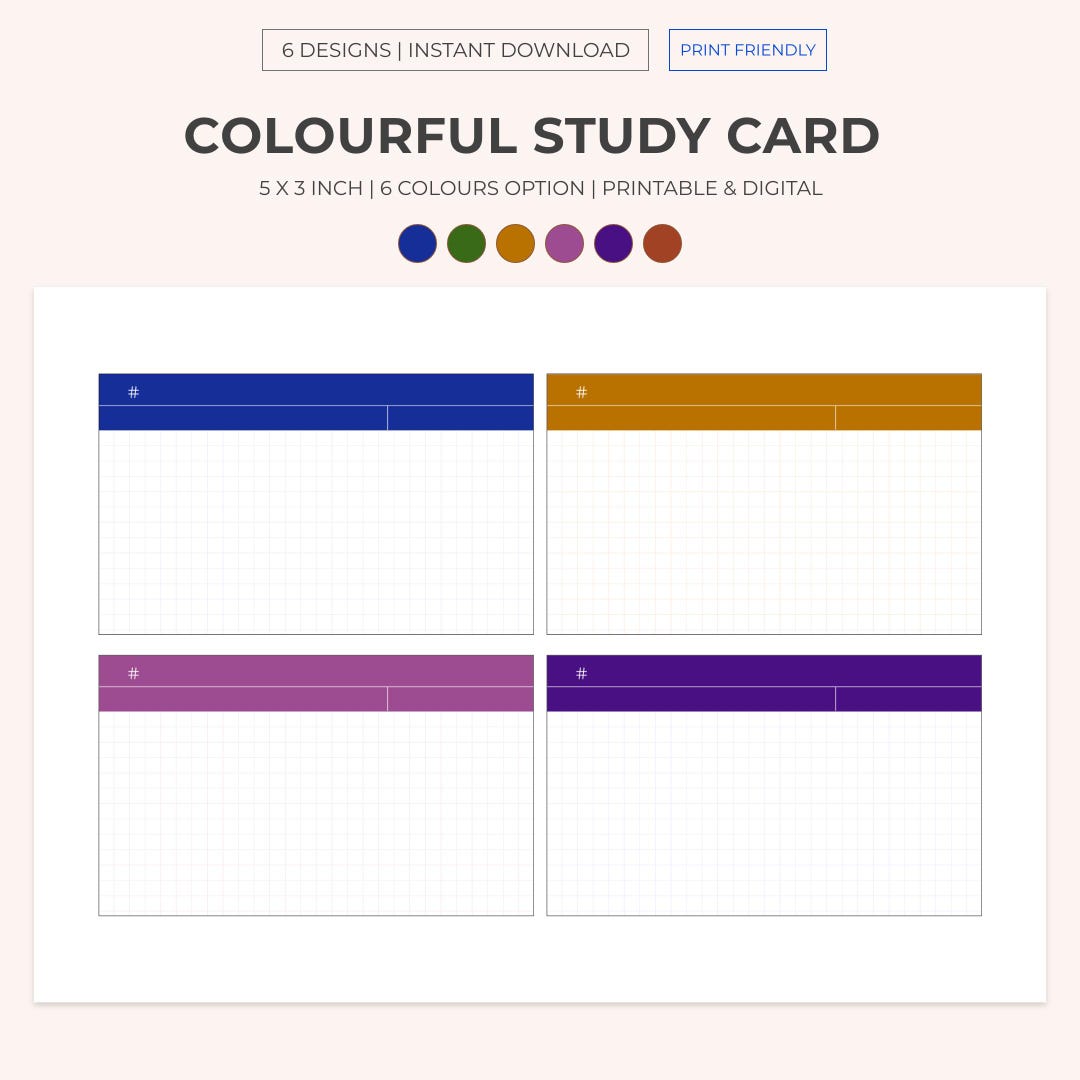 5x3 Printable & Digital Rainbow Notecards for Studying | Study Note ...