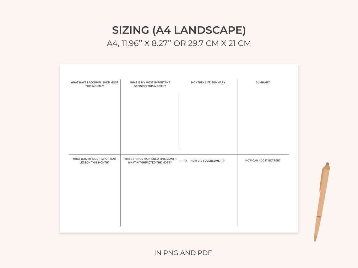 Printable A4 Monthly and Yearly Reflection Journal Prompts for Personal ...