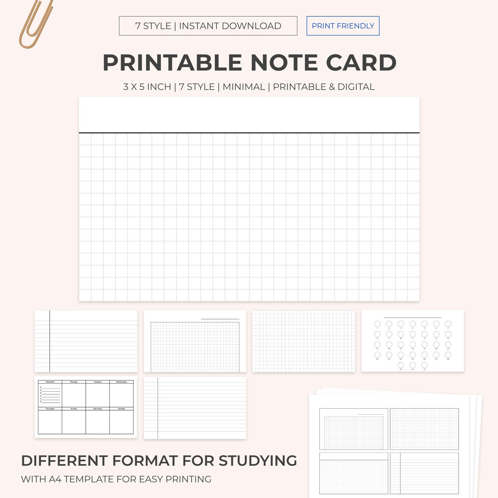 Printable & Digital Notecards for Studying | Index Cards | Study Cards ...