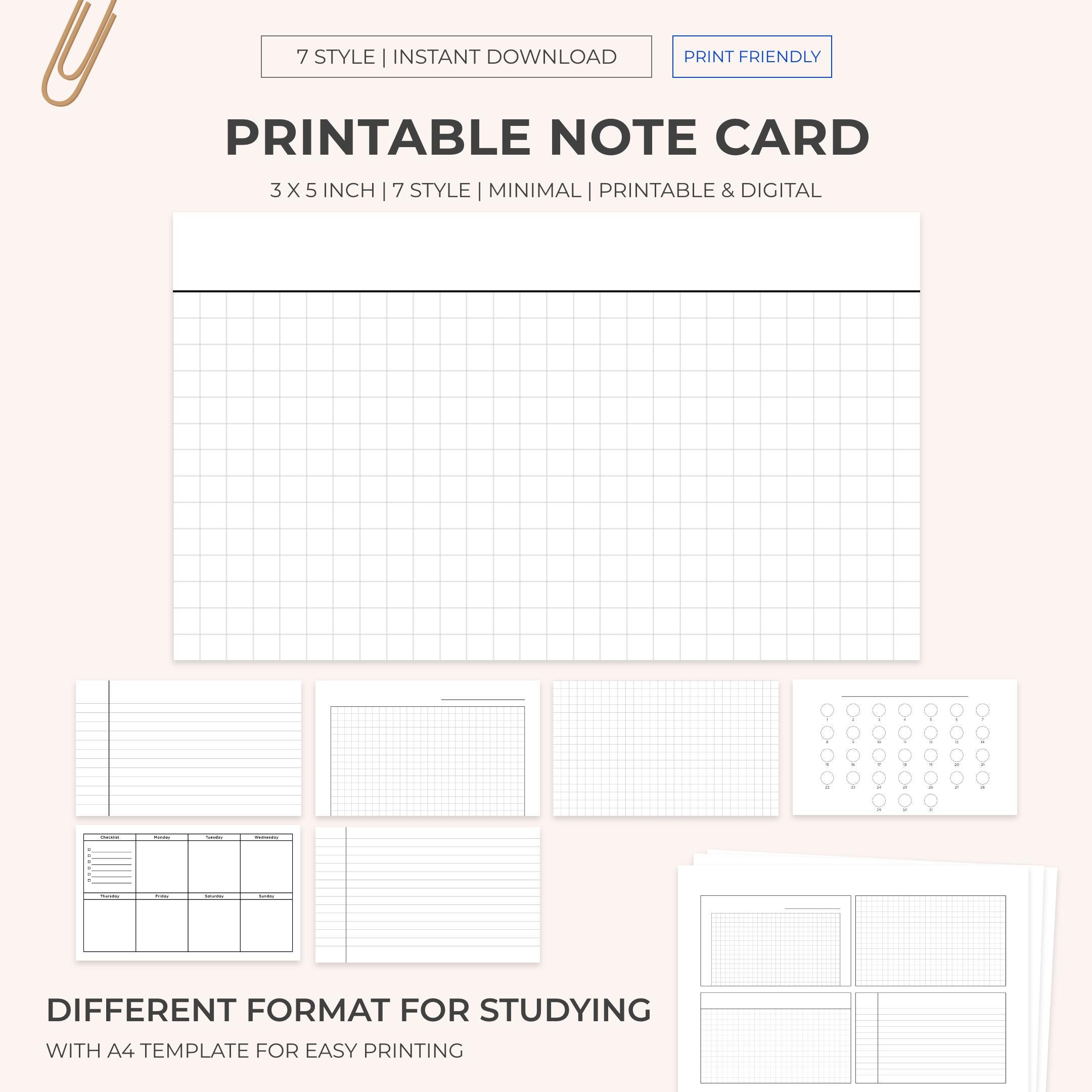 Printable & Digital Notecards for Studying Index Cards Study Cards ...