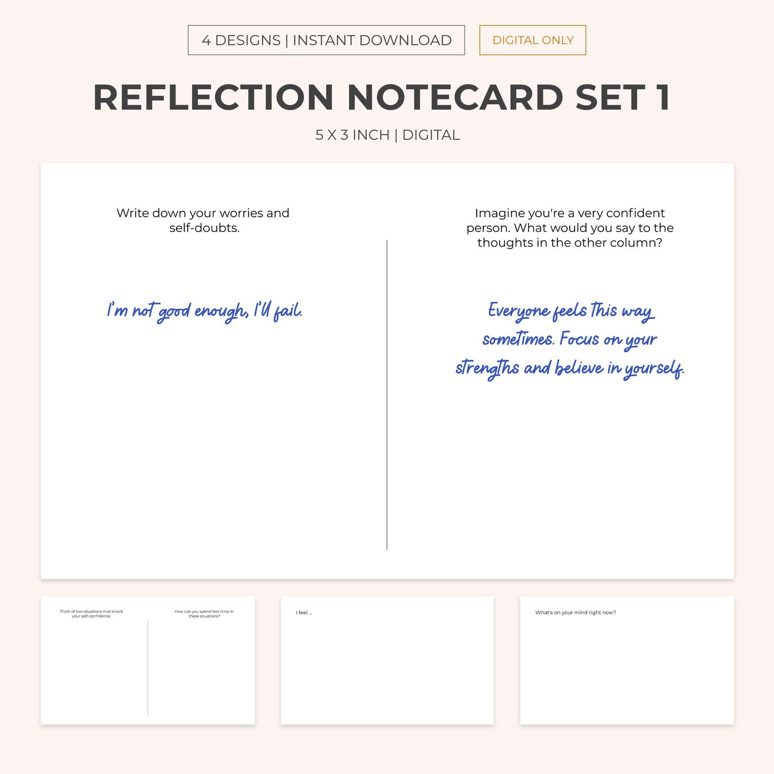 5x3 Self-reflection Flash Cards | Self-confidence Cards | | Mindfulness ...