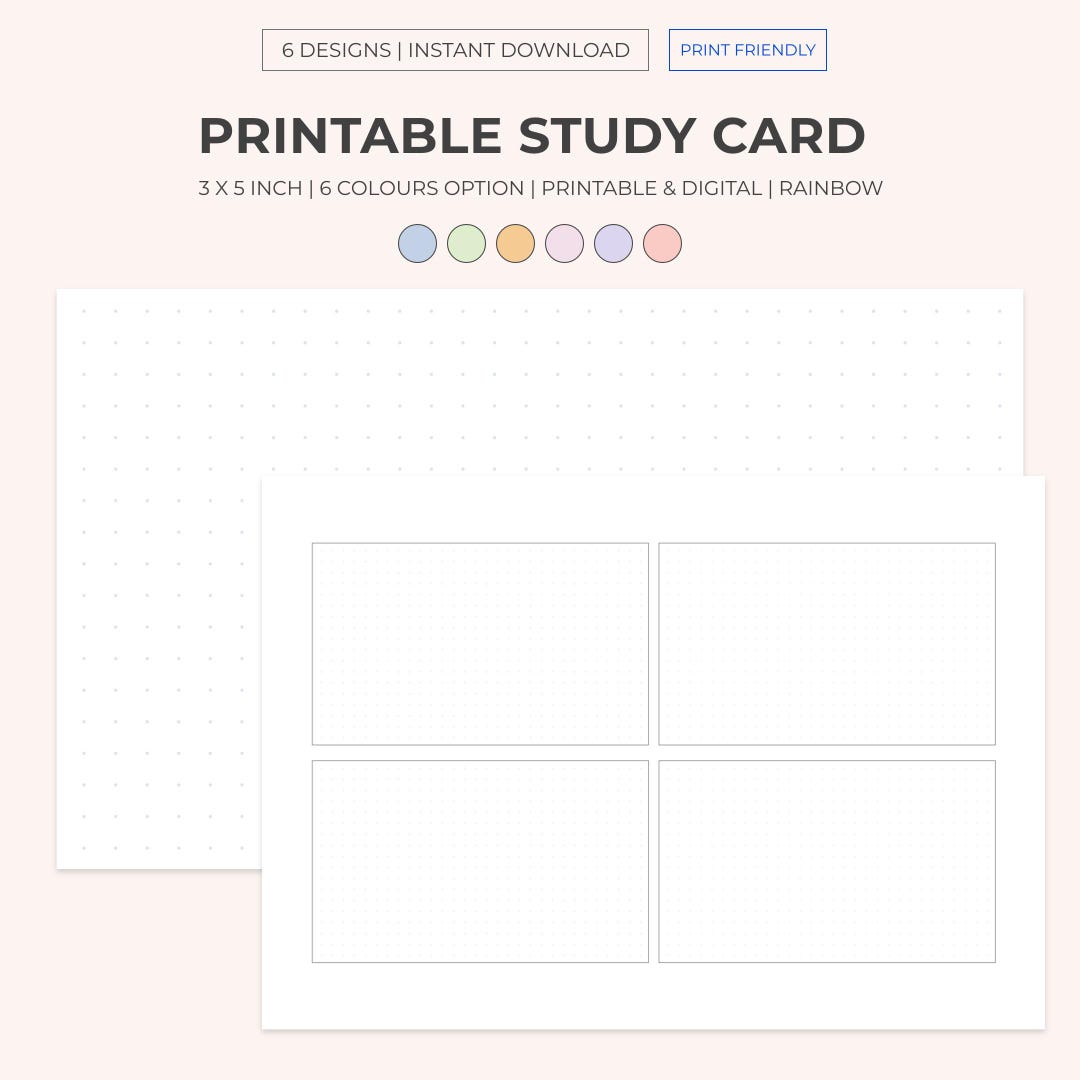 Printable Colourful Dotted Flash Cards for Study | 3x5 Minimalist ...