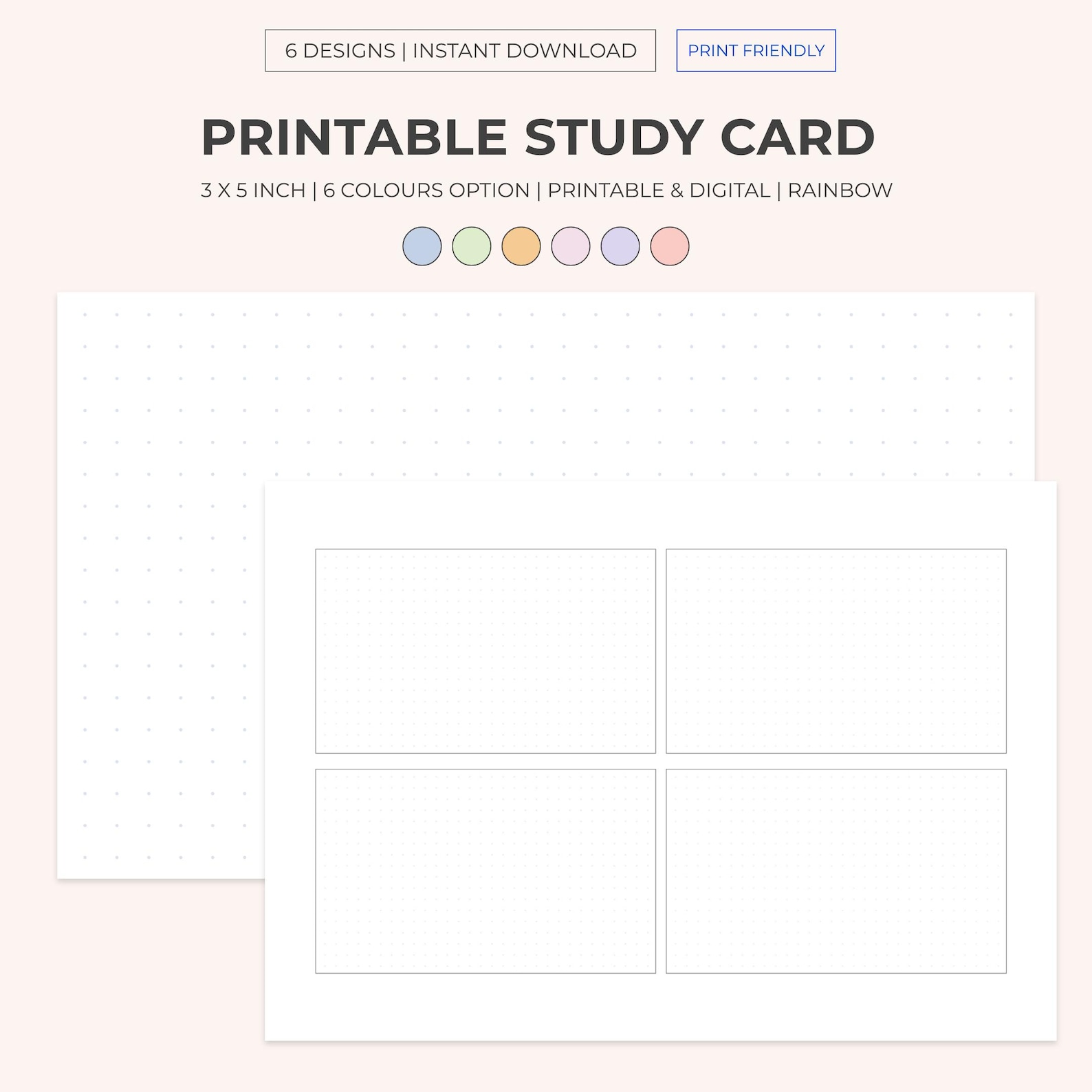 Printable Colourful Dotted Flash Cards for Study | 3x5 Minimalist ...