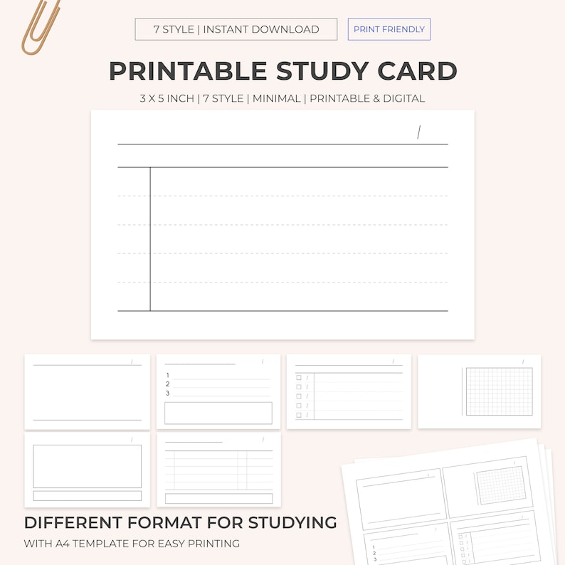 Printable & Digital Notecards for Studying | Study Note Tracker | Index ...
