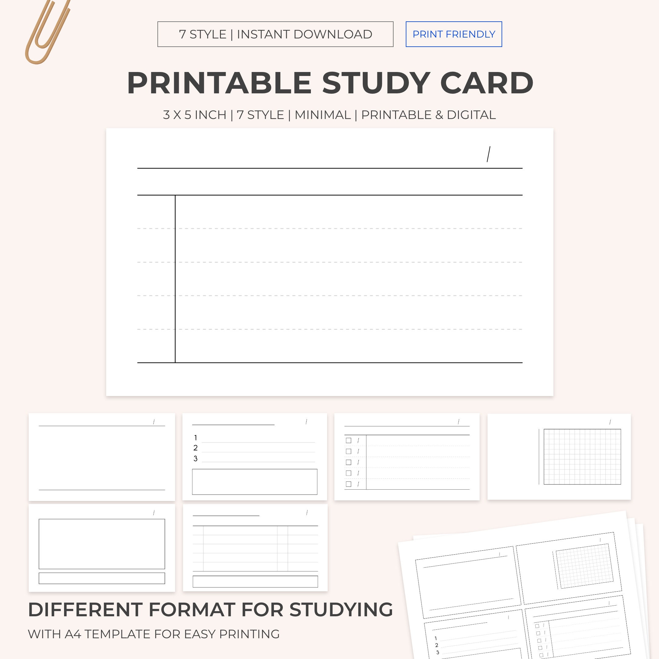 Printable & Digital Notecards for Studying | Study Note Tracker | Index ...