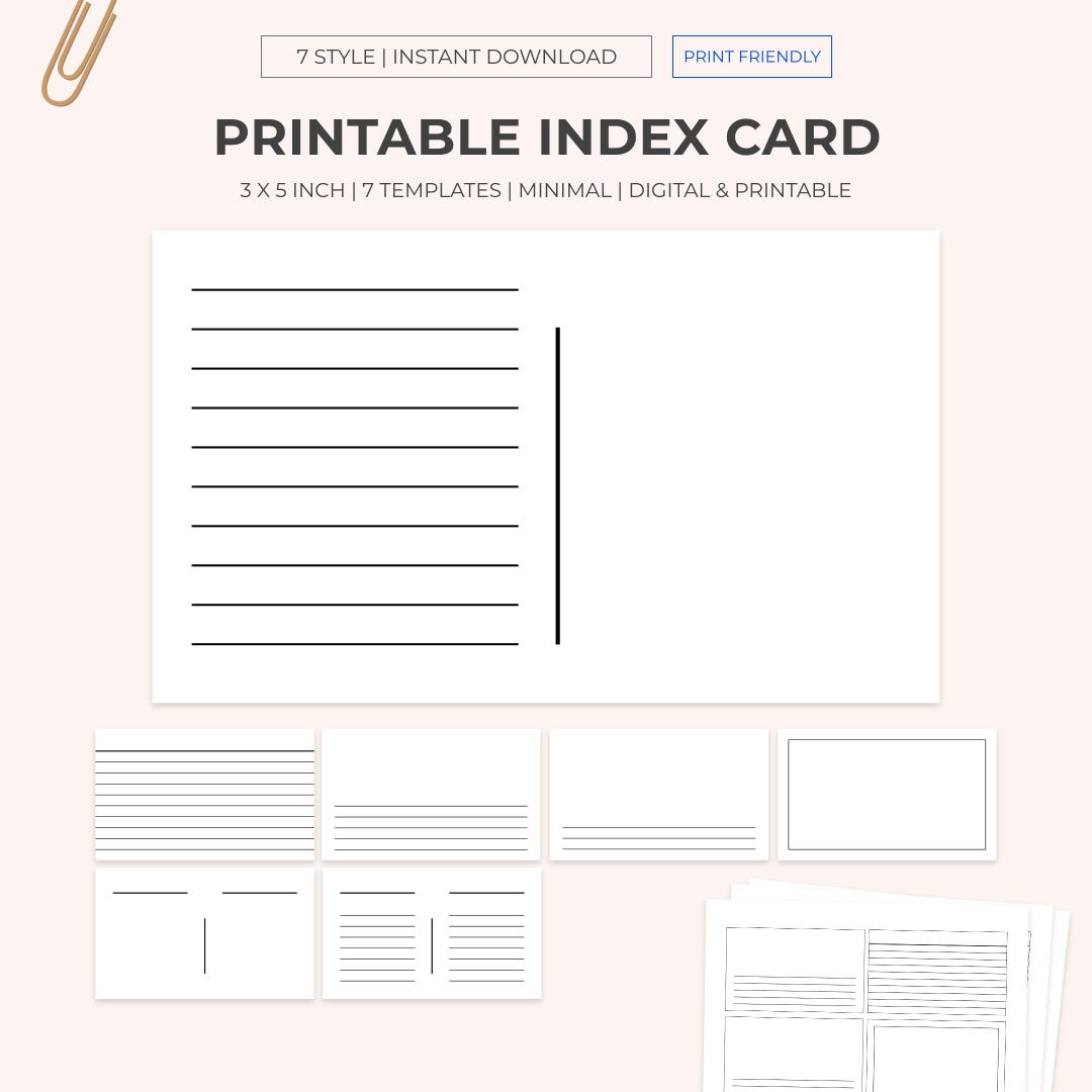Printable & Digital Notecards for Studying Index Cards Study Cards ...