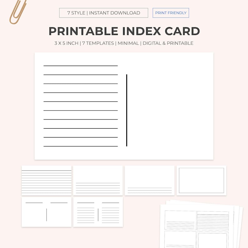 Printable & Digital Notecards for Studying Index Cards Study Cards ...