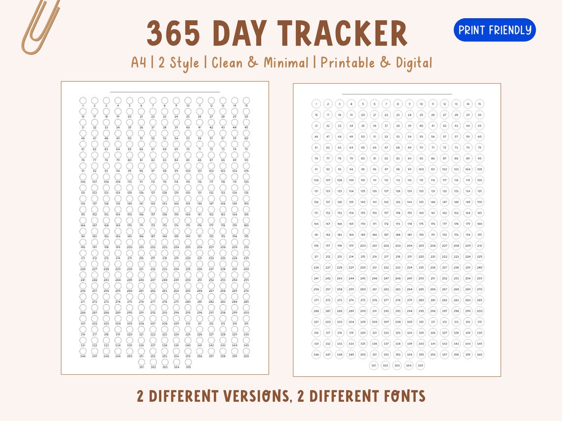 Printable A4 365 Daily Challenge Daily & Monthly Tracker Minimalist ...