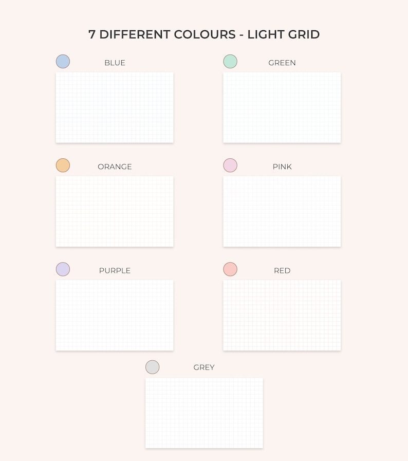 24 Pdfs A4 Printable Grid Notecards for Studying | Colour Index Cards ...