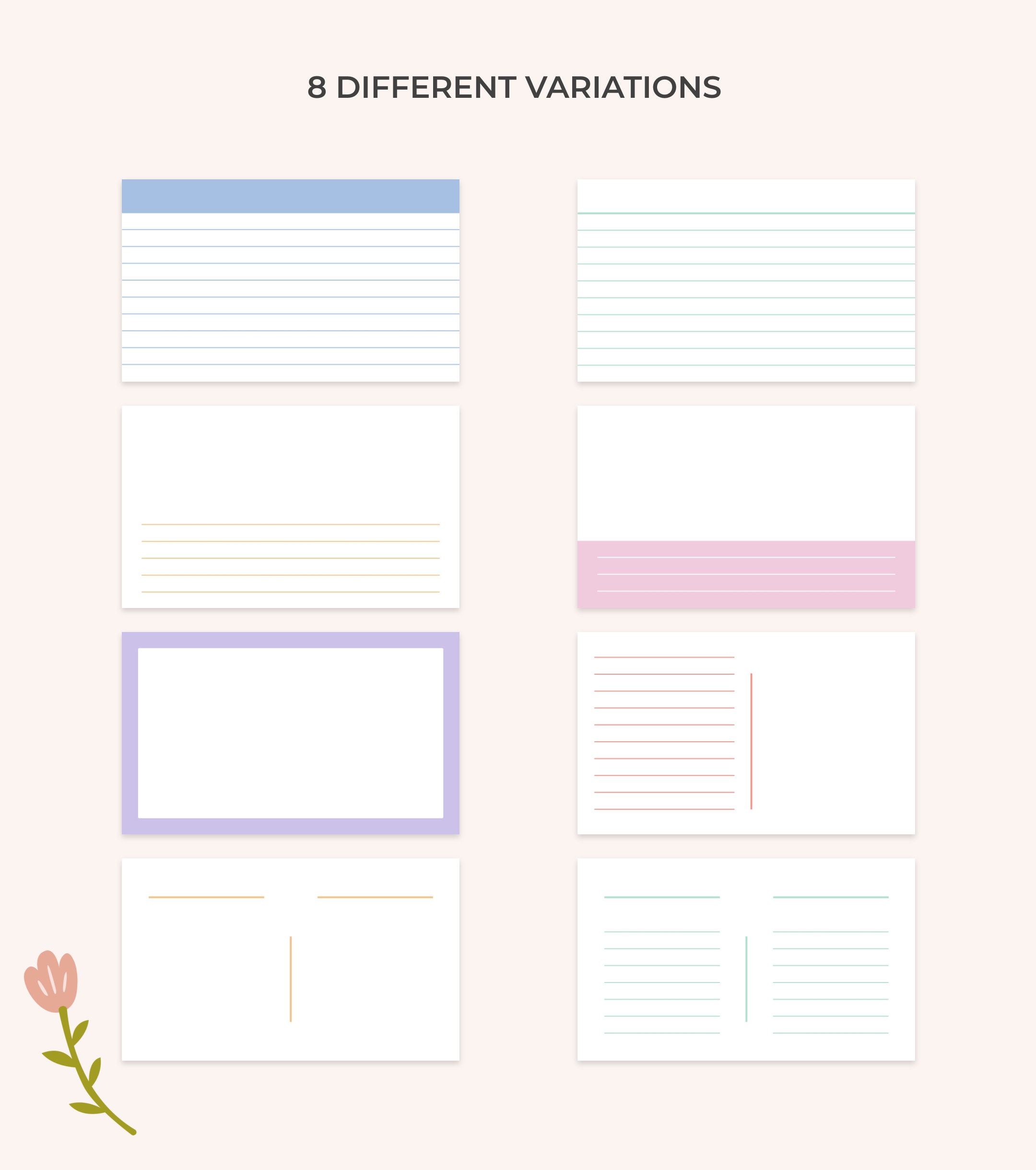 54 Pdfs A4 Printable Notecards for Studying | Colour Index Cards ...