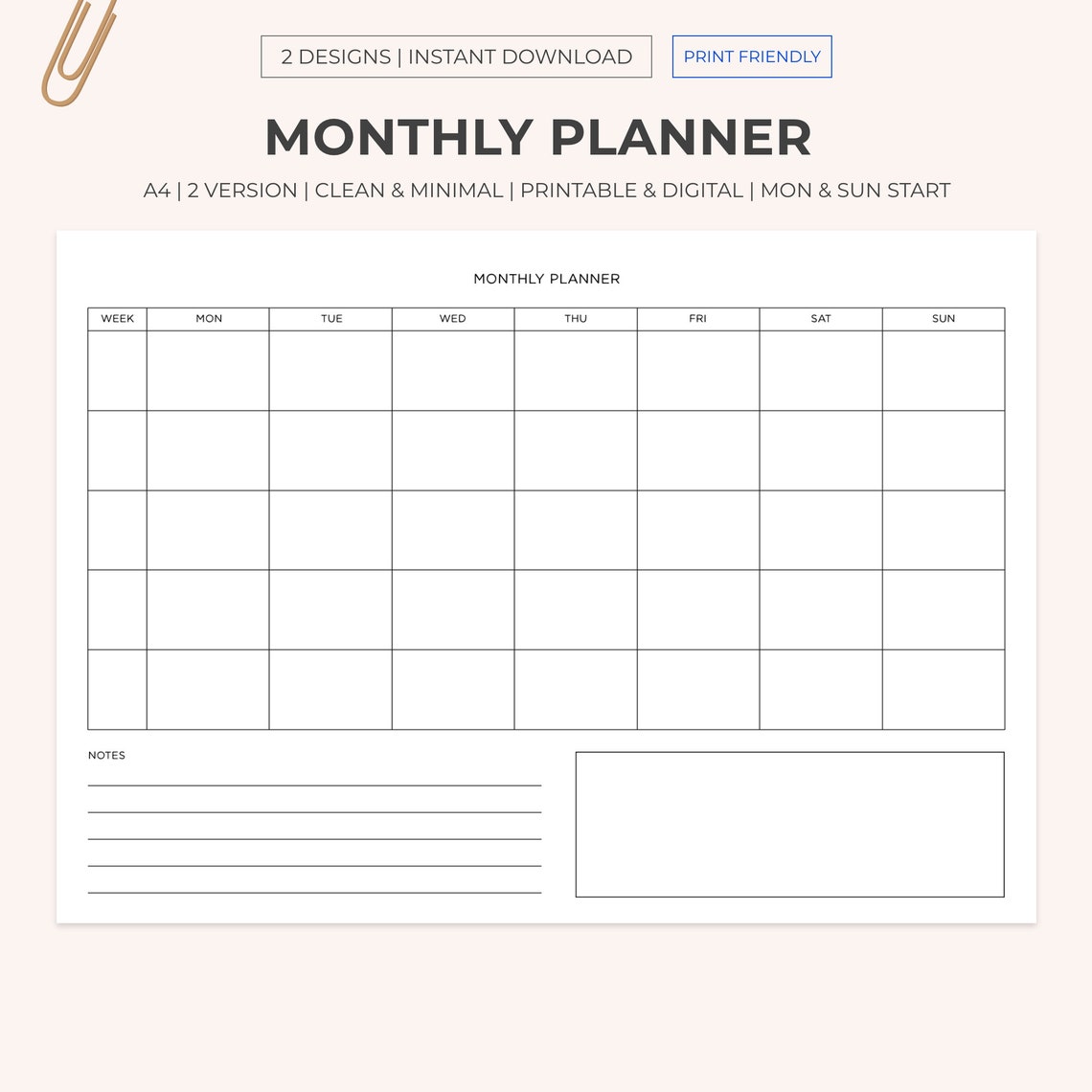 Printable Monthly Planner | Blank Calendar | Monthly to Do List ...