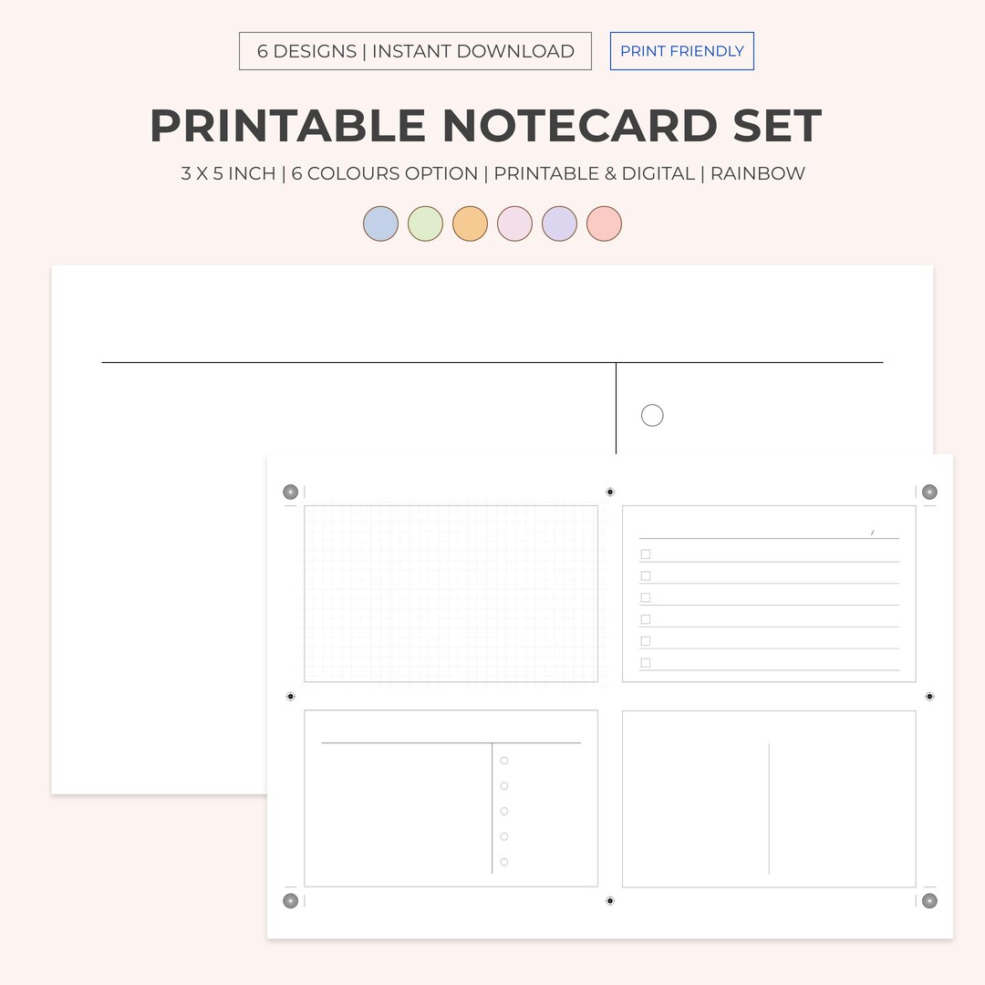 5"x3" Printable Notecards Set for Studying | Blank Index Cards | Study ...