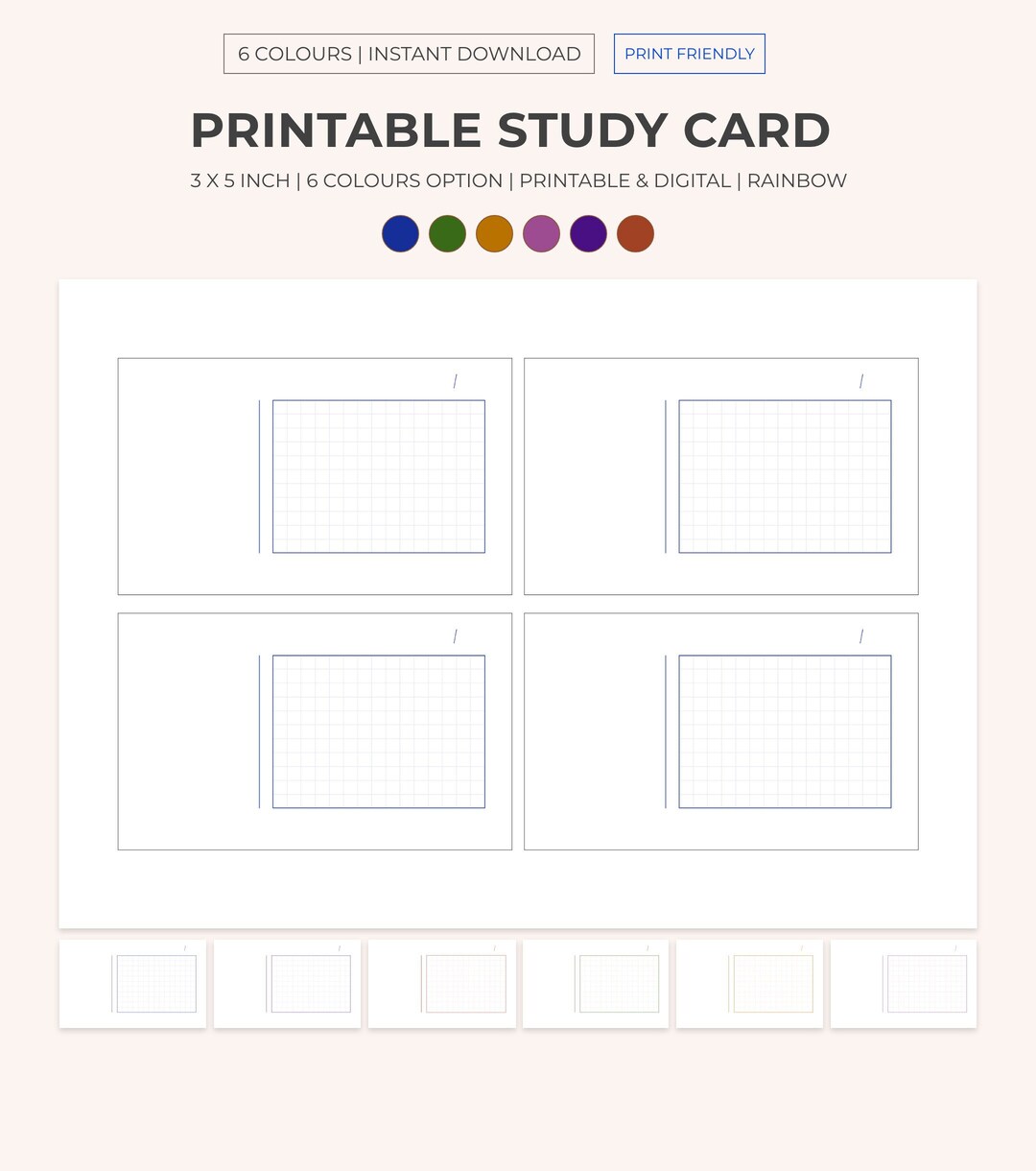 Printable & Digital Rainbow Notecards for Studying | Design B | Study ...