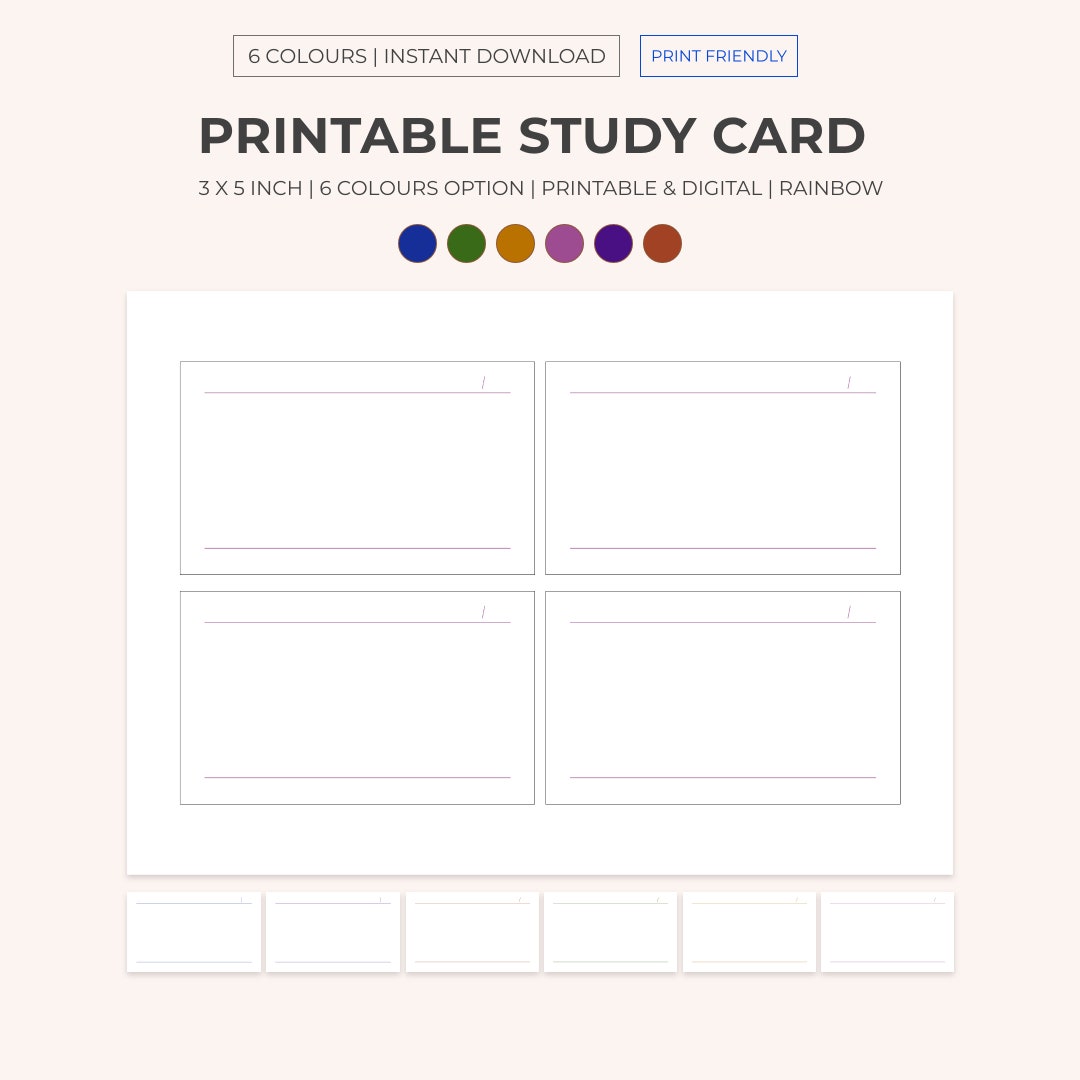 Printable & Digital Rainbow Notecards for Studying | Design A | Study ...