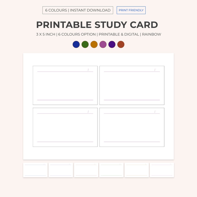 Printable & Digital Rainbow Notecards for Studying | Design A | Study ...