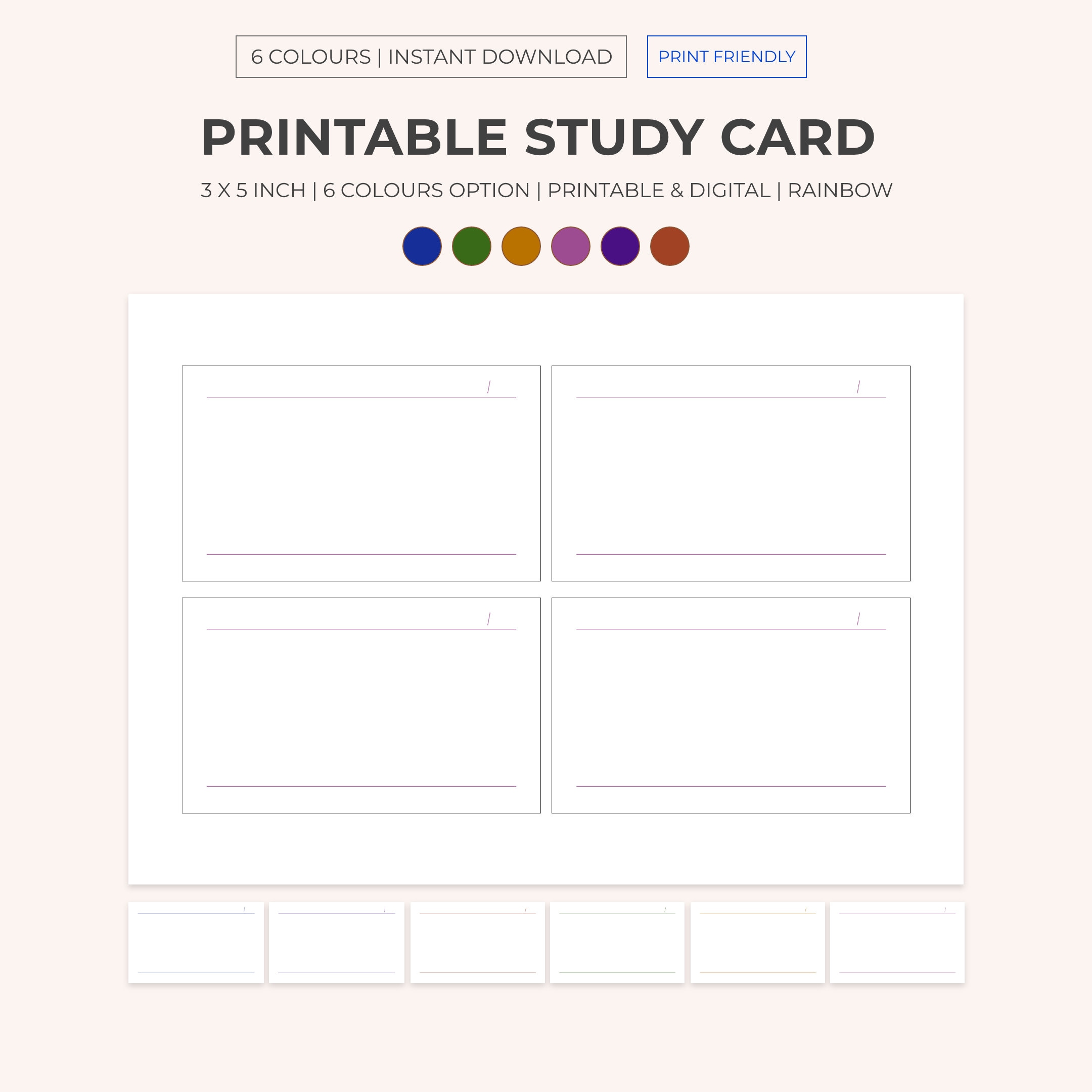 Printable & Digital Rainbow Notecards for Studying | Design A | Study ...