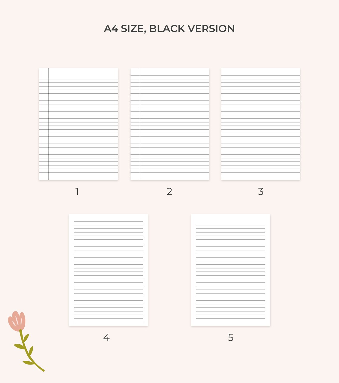 40 Printable Lined Paper PDF | A4, US Letter Size | Note Paper Template ...