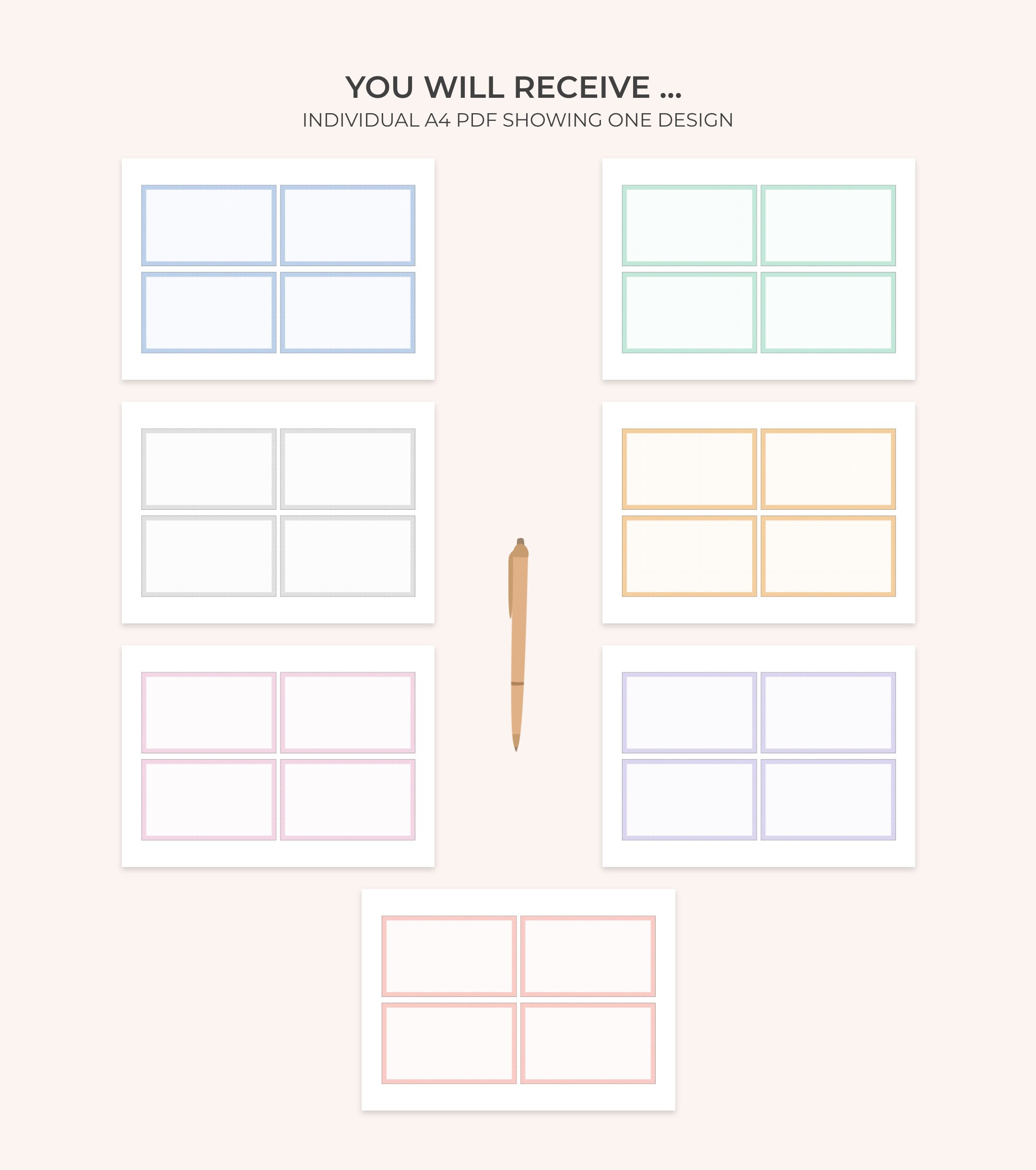 24 Pdfs A4 Printable Grid Notecards for Studying | Colour Index Cards ...