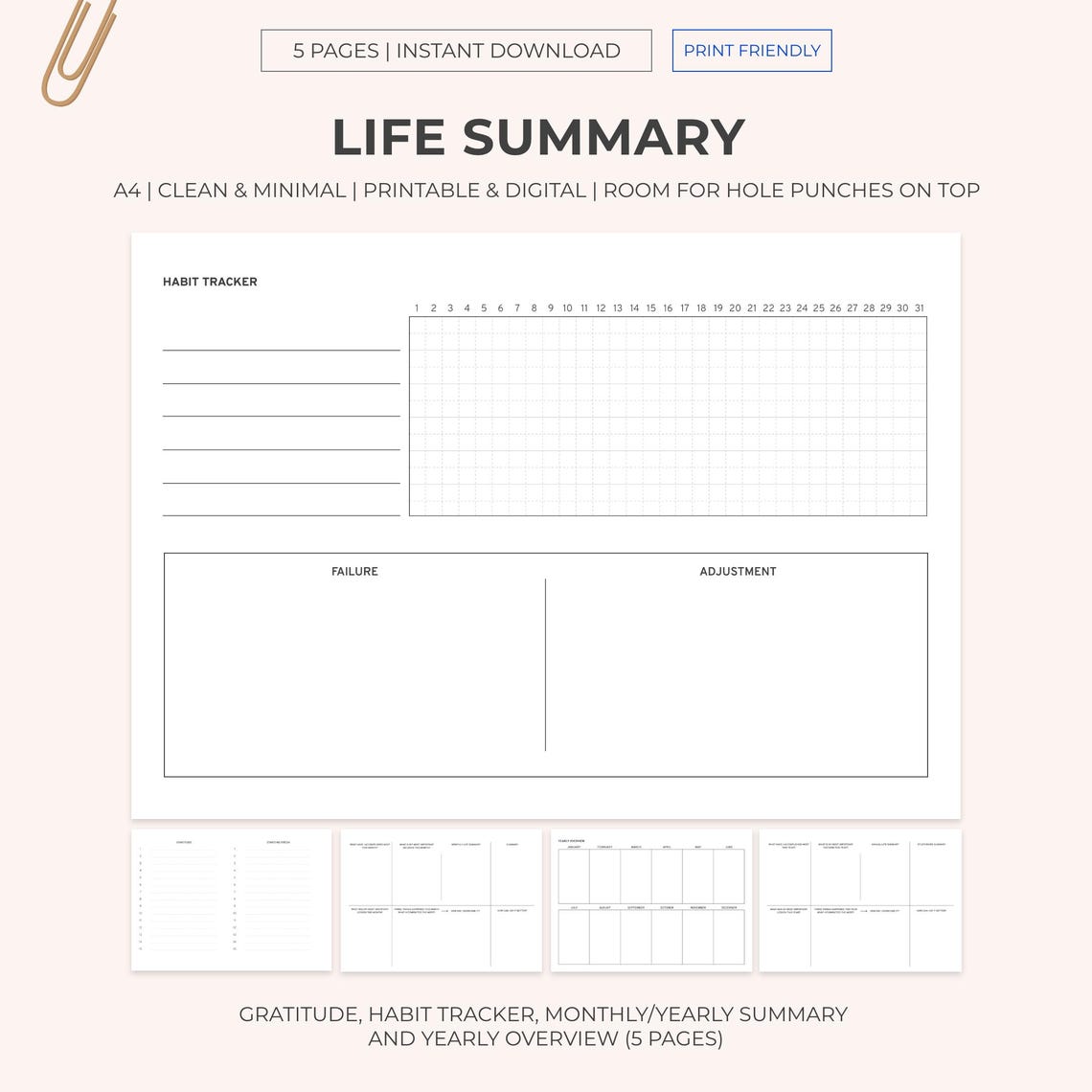 Printable A4 Monthly and Yearly Reflection Journal Prompts for Personal ...