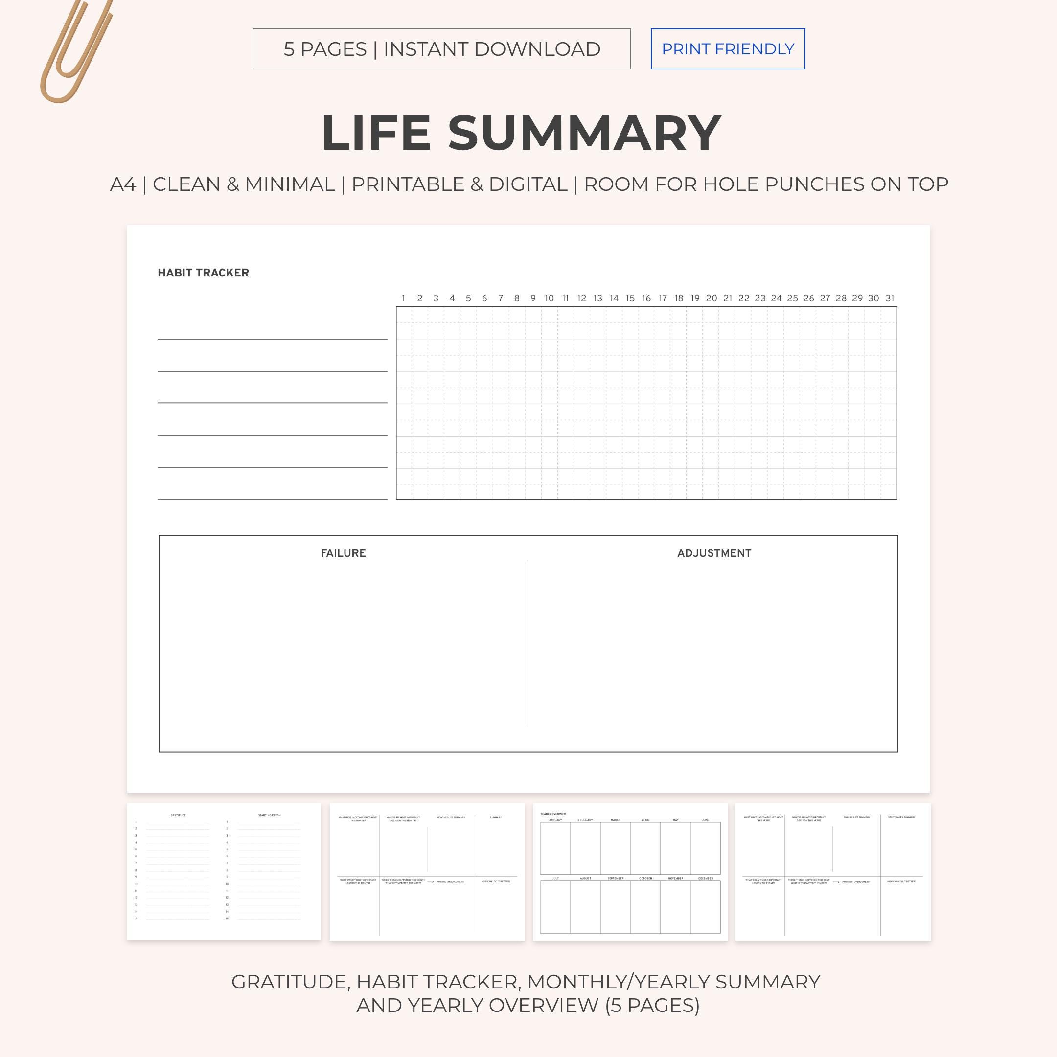 Printable A4 Monthly and Yearly Reflection Journal Prompts for Personal ...