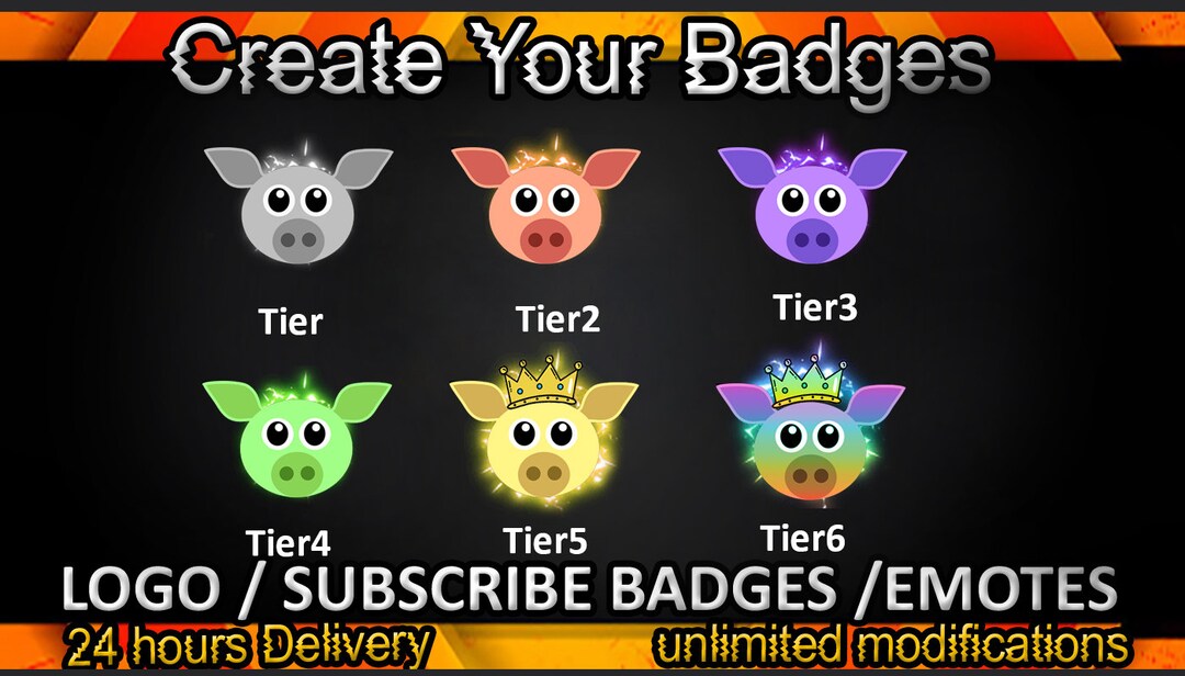 Pig Twitch Sub Badges, Pig Twitch Emotes/ Pig Badges for Streamers/pig ...