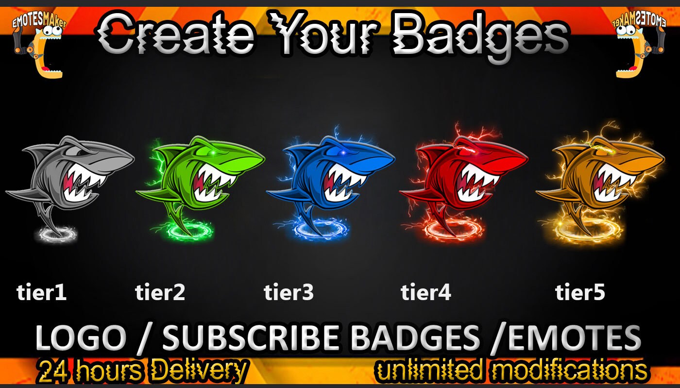 Shark Twitch Sub Badges, Shark Twitch Emotes/ Shark Badges for ...