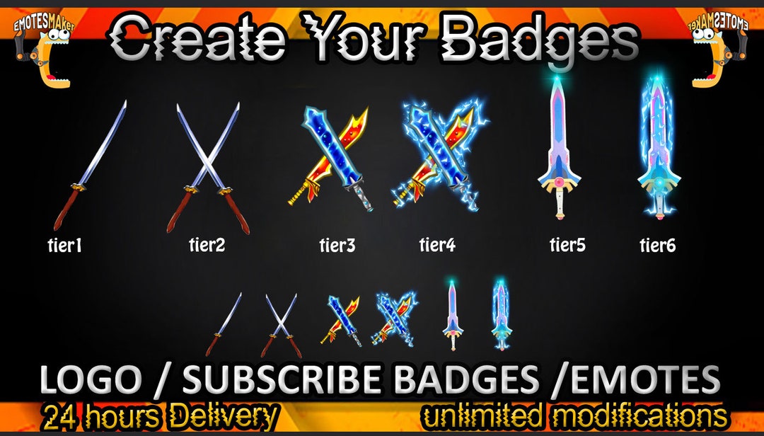 Sword Twitch Sub Badges, Sword Twitch Emotes/ Sword Badges for ...