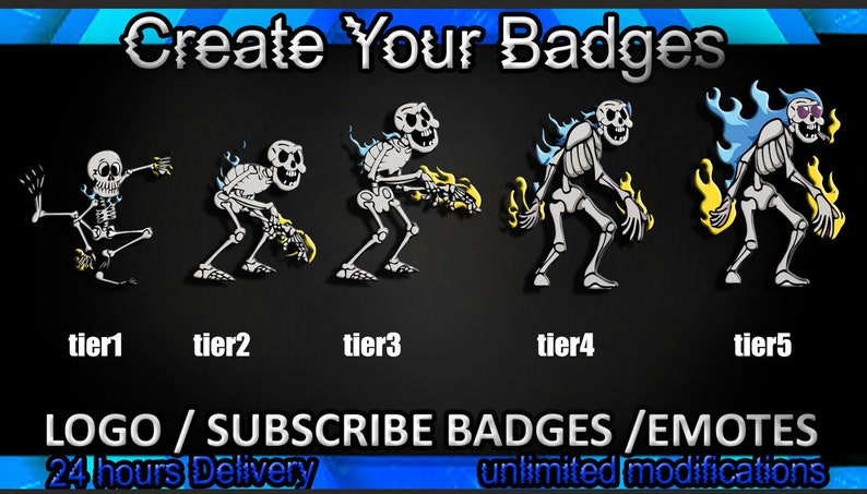 Skeleton Twitch Sub Badges,skeleton Twitch Emotes/ Skeleton Badges for ...