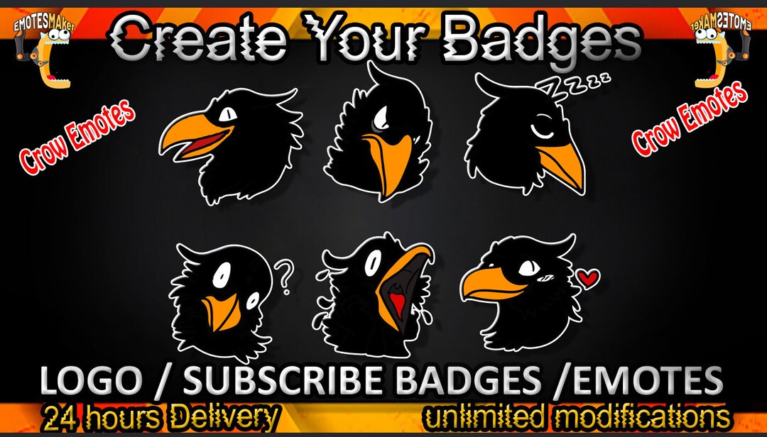 Crow Twitch Sub Badges, Crow Twitch Emotes/ Crow Badges for Streamers ...