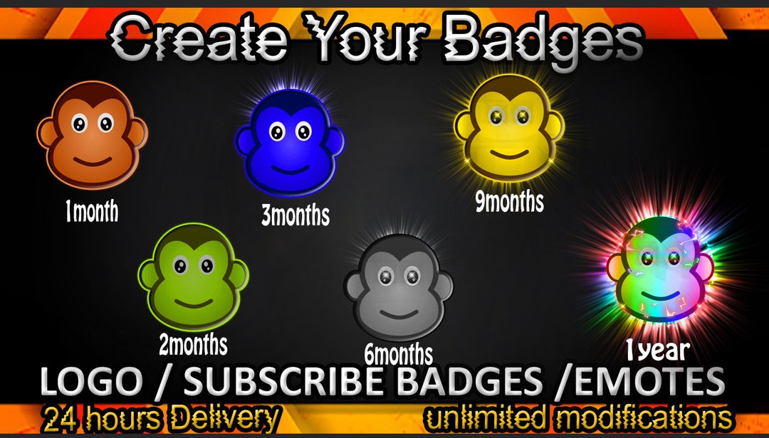 Monkey Twitch Sub Badges, Monkey Twitch Emotes/ Monkey Badges for ...