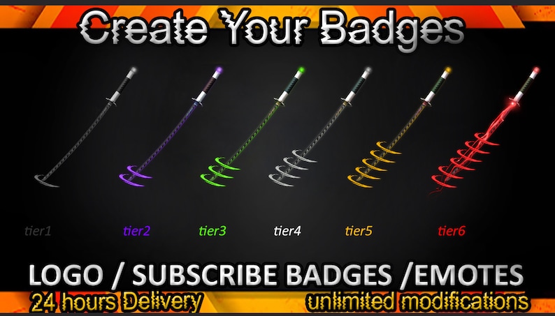Katana Twitch Sub Badges, Katana Twitch Emotes/ Katana Badges for ...