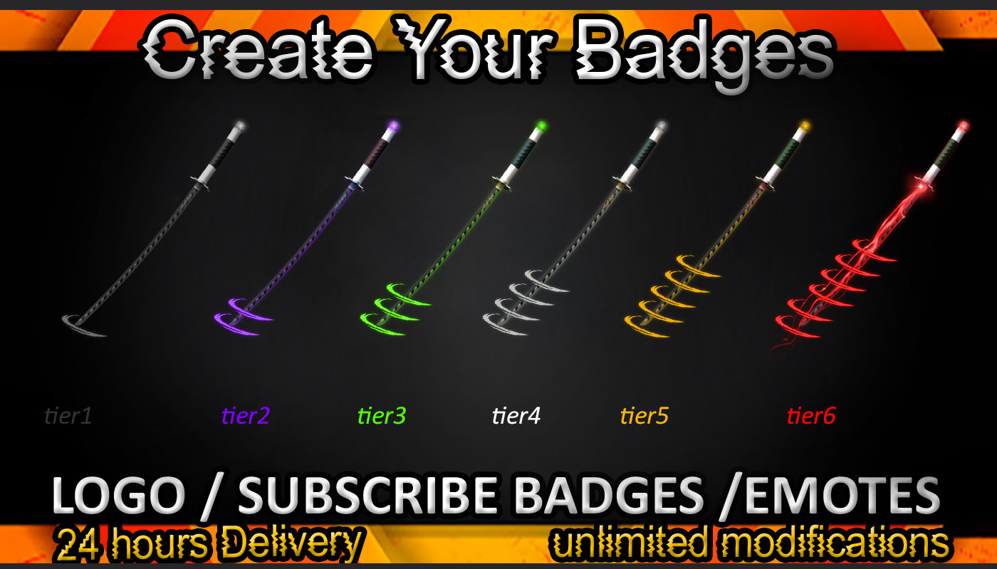 Katana Twitch Sub Badges, Katana Twitch Emotes/ Katana Badges for ...