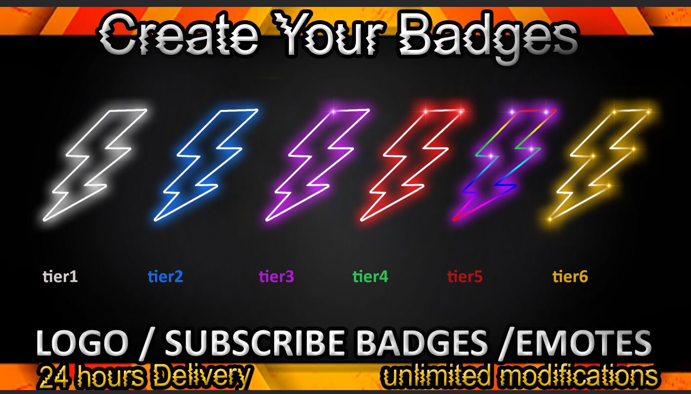 Neon Bolt Twitch Sub Badges, Neon Bolt Twitch Emotes/ Neon Bolt Badges ...