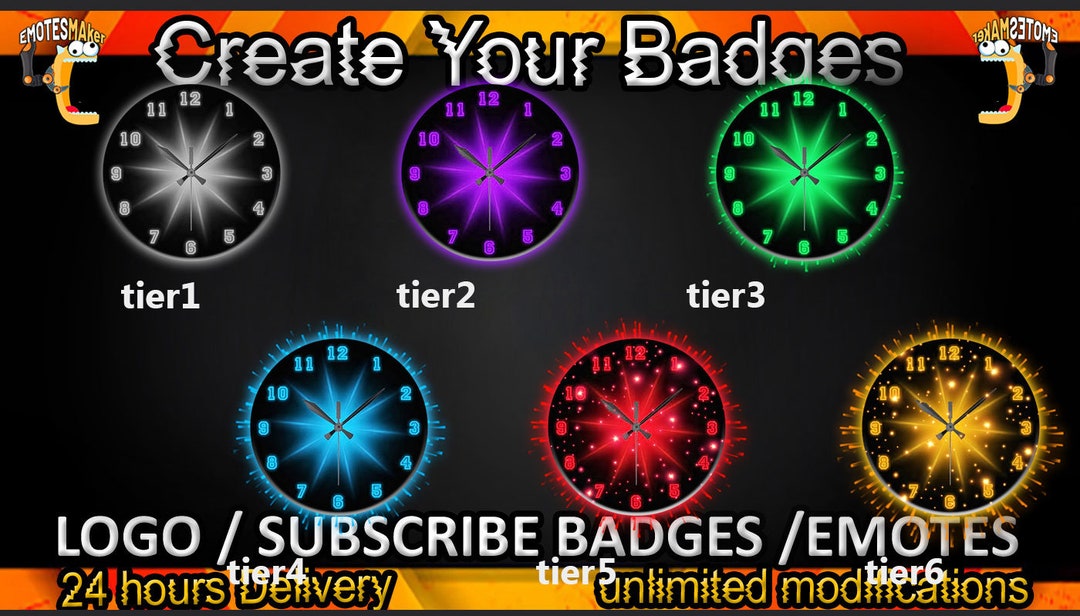 Clock Twitch Sub Badges, Clock Twitch Emotes/ Clock Badges for ...