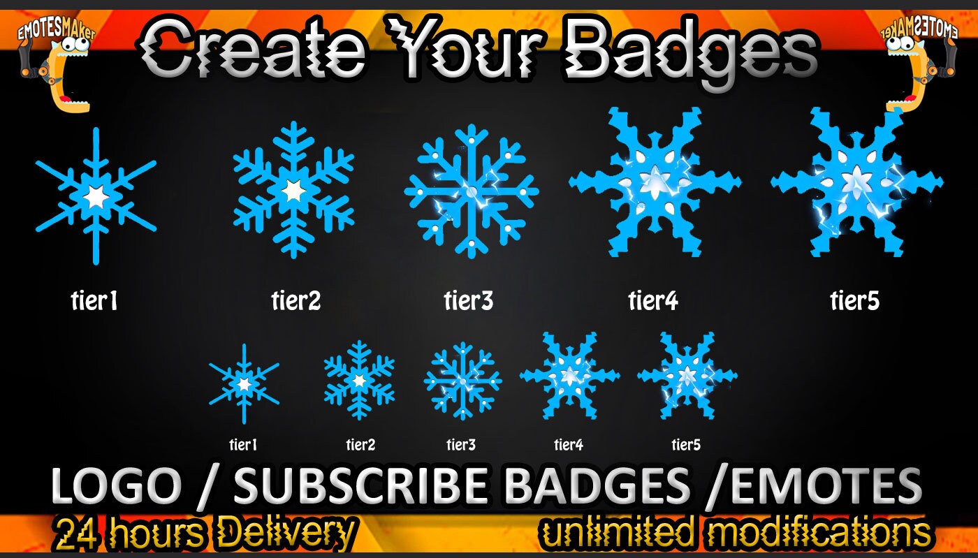 Snowflake Twitch Sub Badges, Snowflake Twitch Emotes/ Snowflake Badges ...