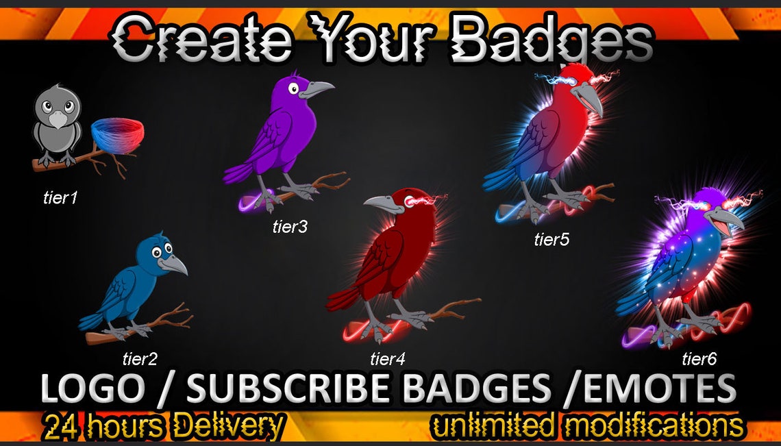 Crow Twitch Sub Badges / Crow Twitch Emotes / Crow Badges for Streamers ...