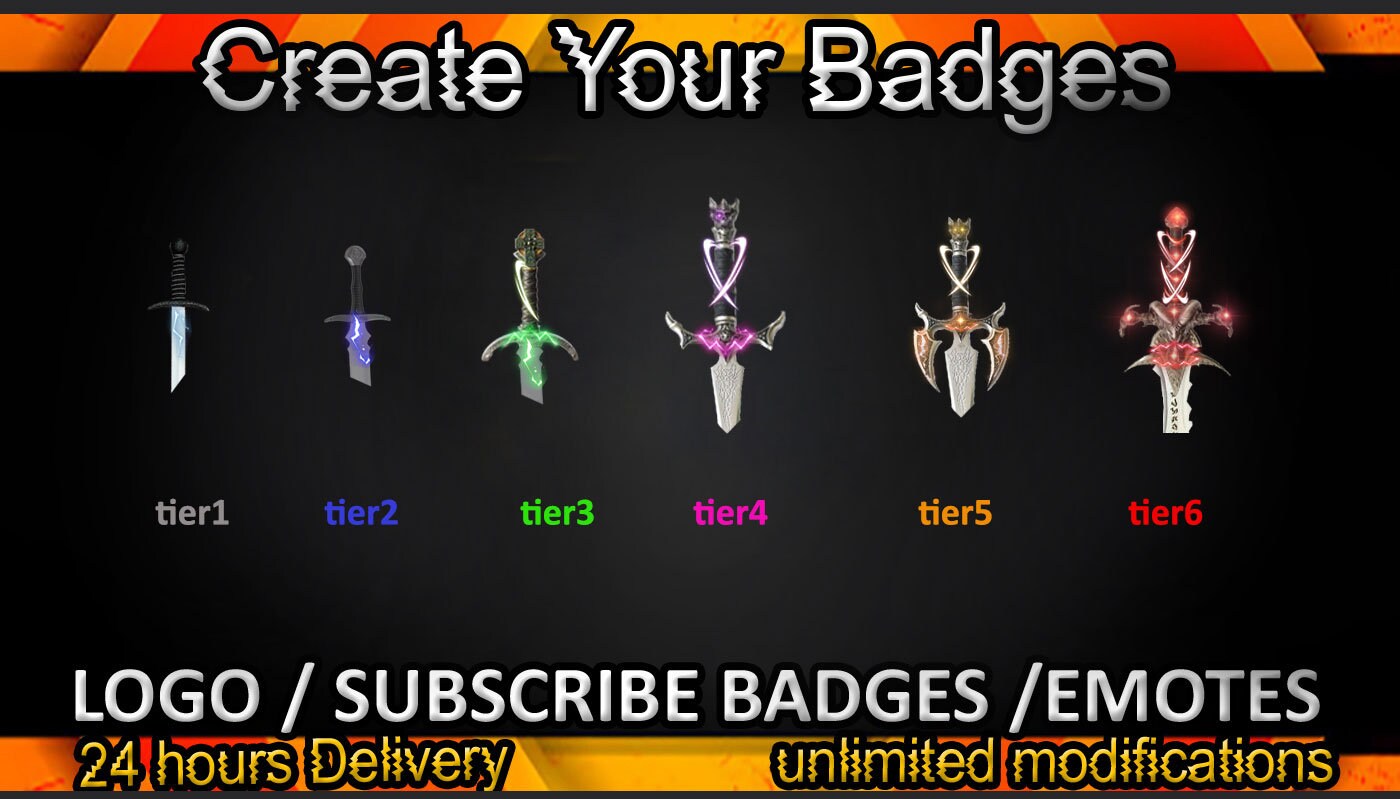 Sword Twitch Sub Badges, Sword Twitch Emotes/ Sword Badges for ...