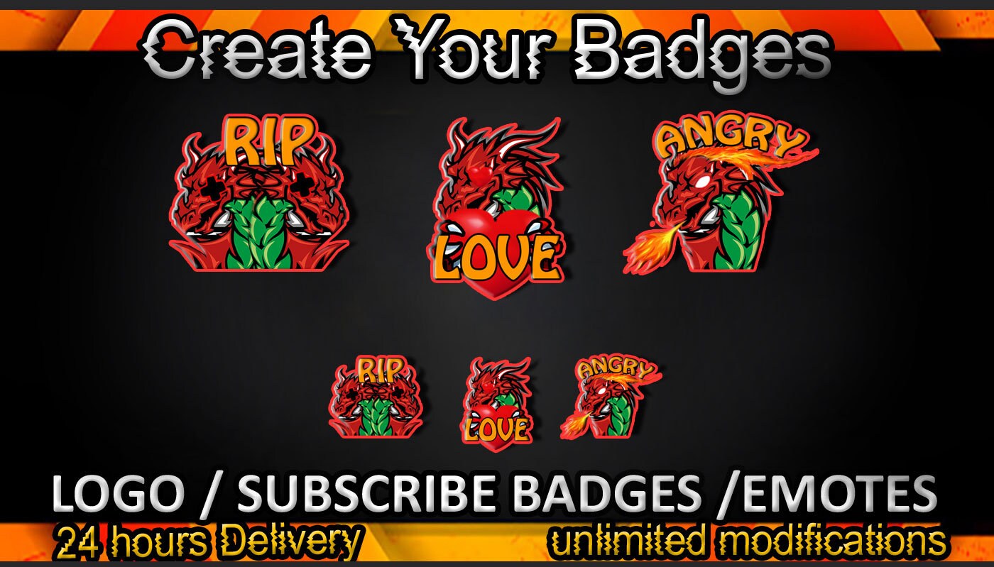 Dragon Twitch Sub Badges, Dragon Twitch Emotes/ Dragon Badges for ...
