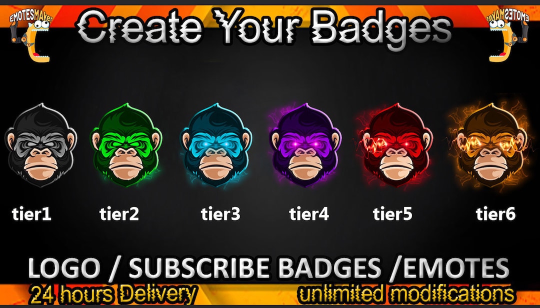 Monkey Twitch Sub Badges, Monkey Twitch Emotes/ Monkey Badges for ...
