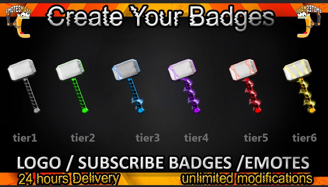 Hammer Twitch Sub Badges, Hammer Twitch Emotes/ Hammer Badges for ...