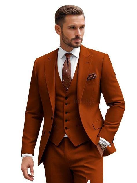 Premium Men's Dark Orange Suit - Wedding Party Wear - Groomsmen Suits ...