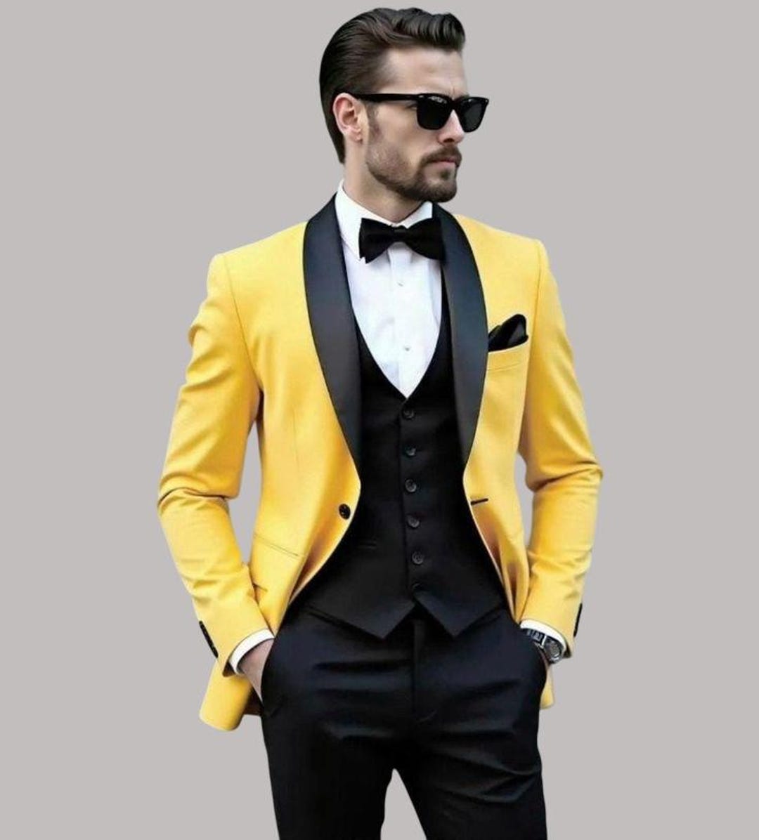 Premium Men Mustard Yellow Three Piece Tuxedo - Men’s Groom Suit ...