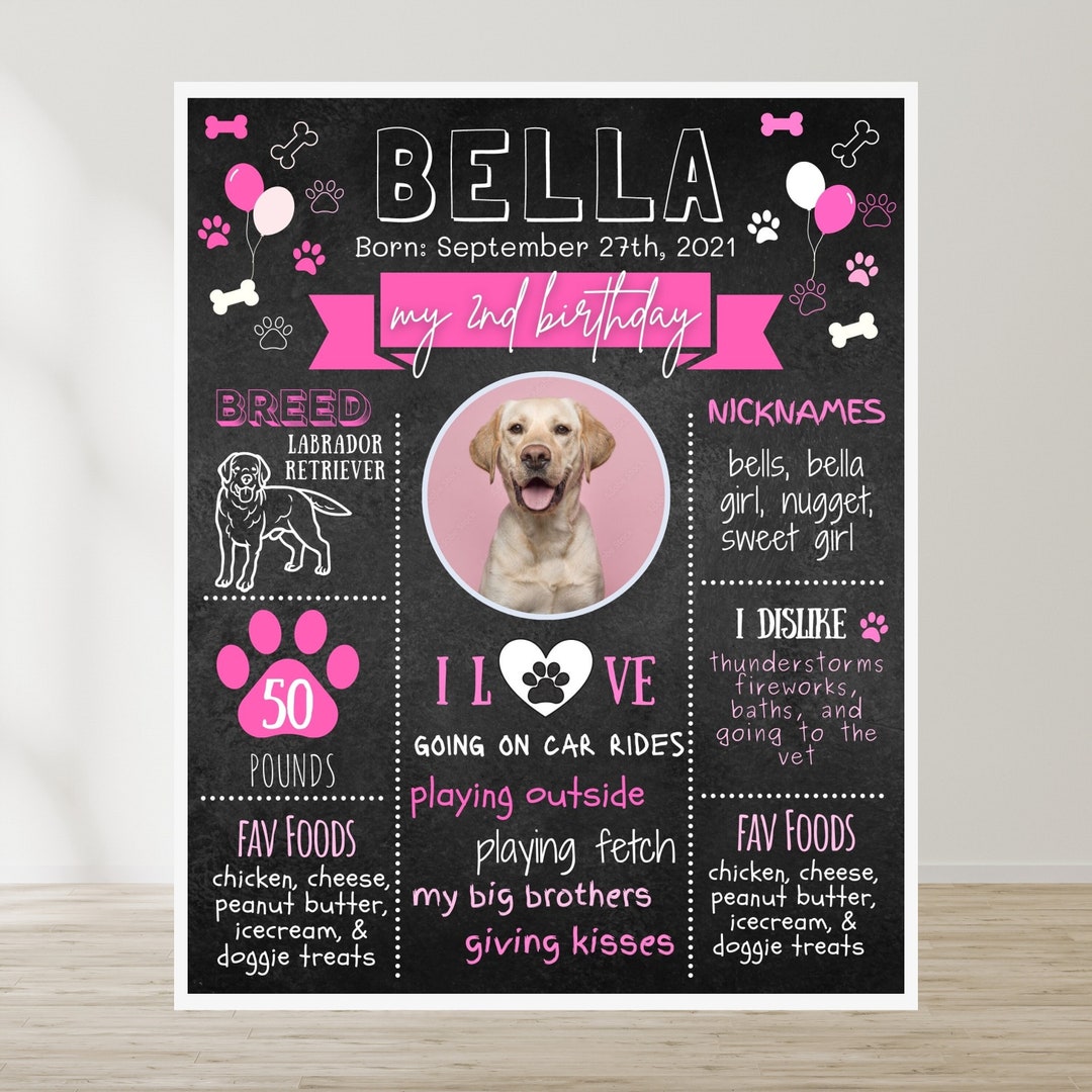 Dog Birthday Sign | Customizable Dog Birthday Sign - Pink | Puppy 1st ...
